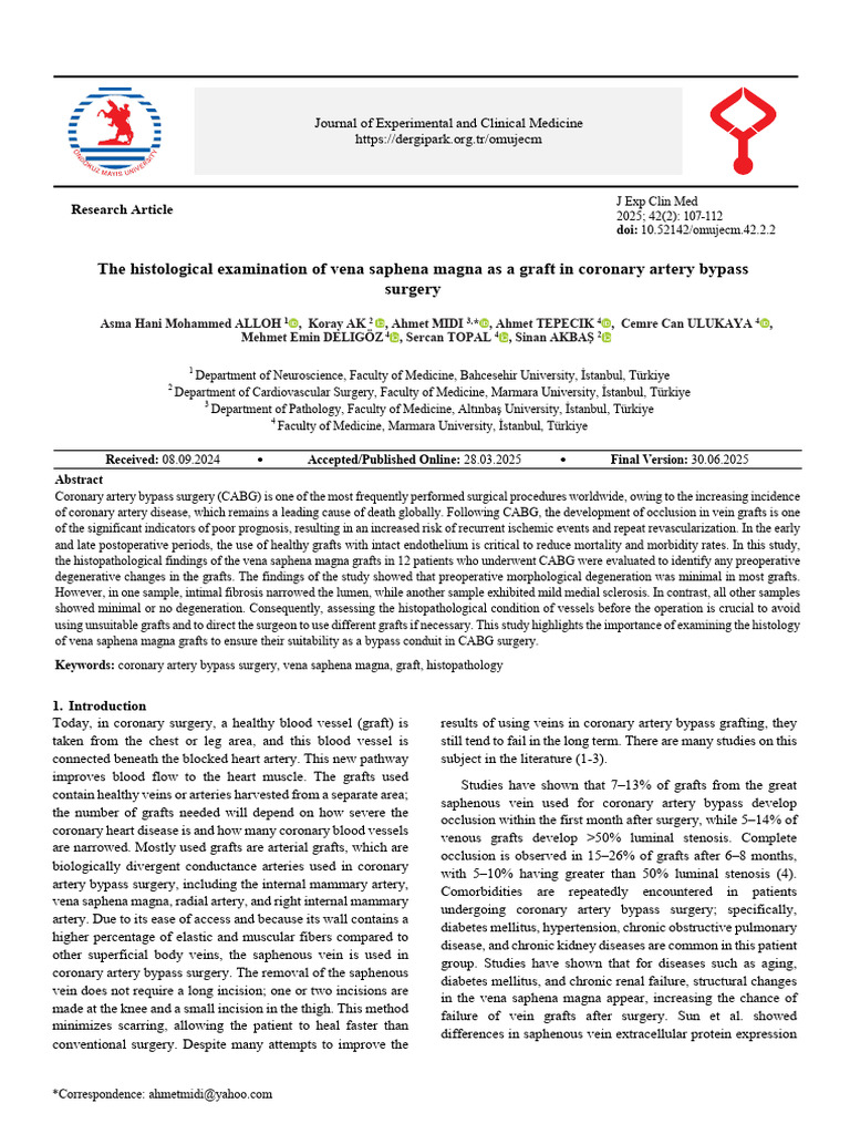 The Histological Examination of Vena Saphena Magna As A Graft in ...