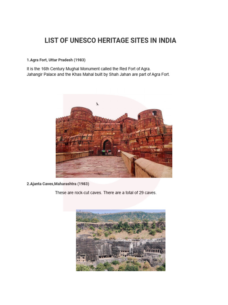 UNESCO Heritage Sites in India List | PDF