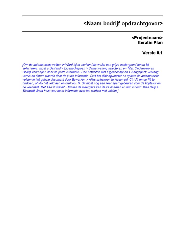 Iteratie Plan Template - RUP Op Maat (v3.00) | PDF