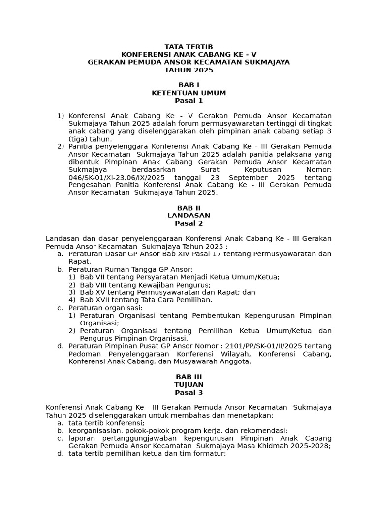 1. Tata Tertib Konferancab III Pac Gp Ansor Sukmajaya 2025 | PDF