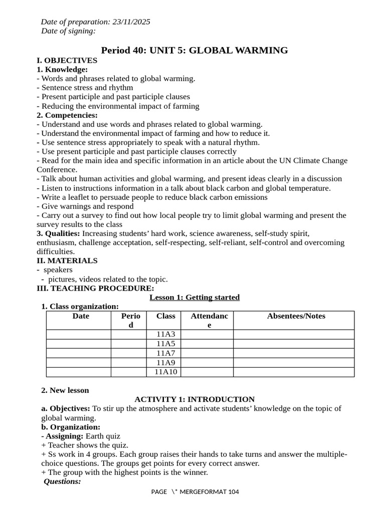 Unit 5 - Lesson 1 Revision For The Final Test 1 | PDF | Climate Change ...