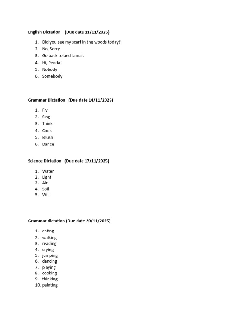 Dictation For The Term 1 Test | PDF