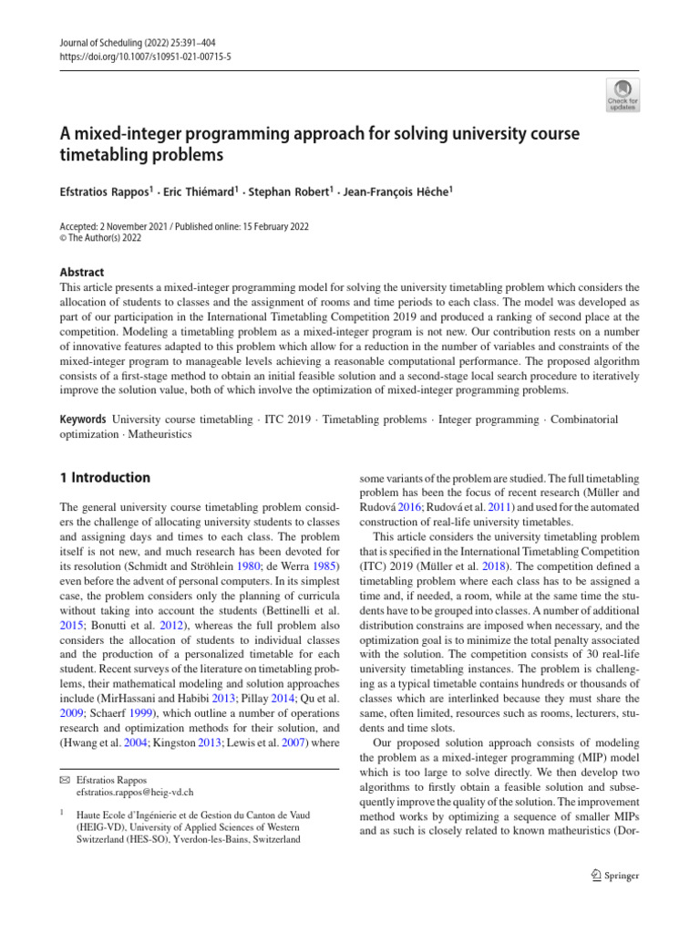 A Mixed-Integer Programming Approach for Solving University Course ...