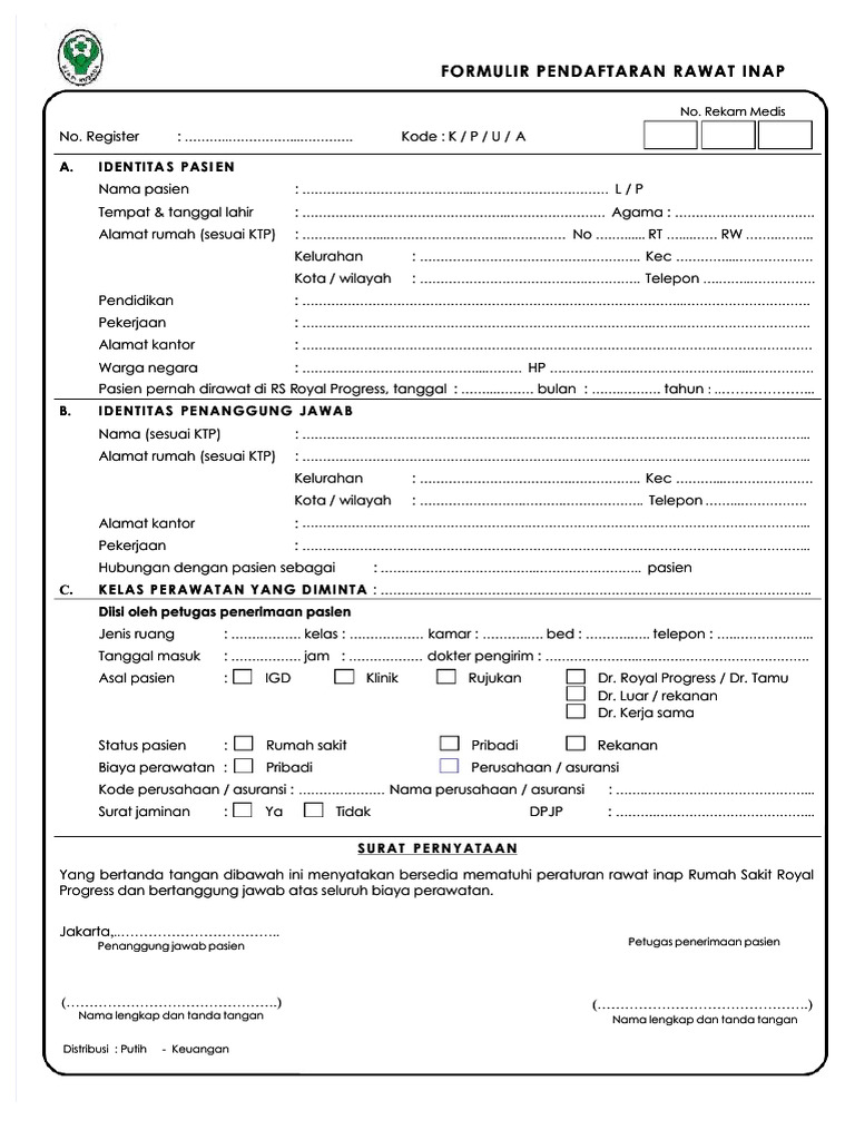 PDF Formulir Pendaftaran Rawat Inap 2pdf Compress | PDF