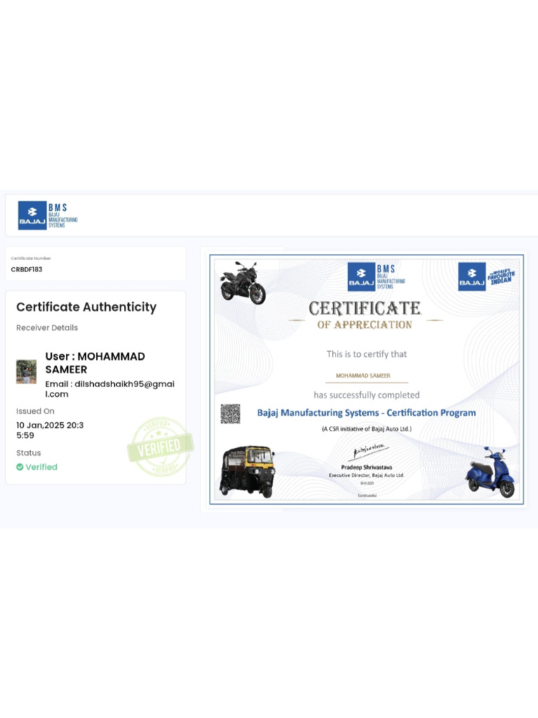 BMS Certificate Sameer | PDF