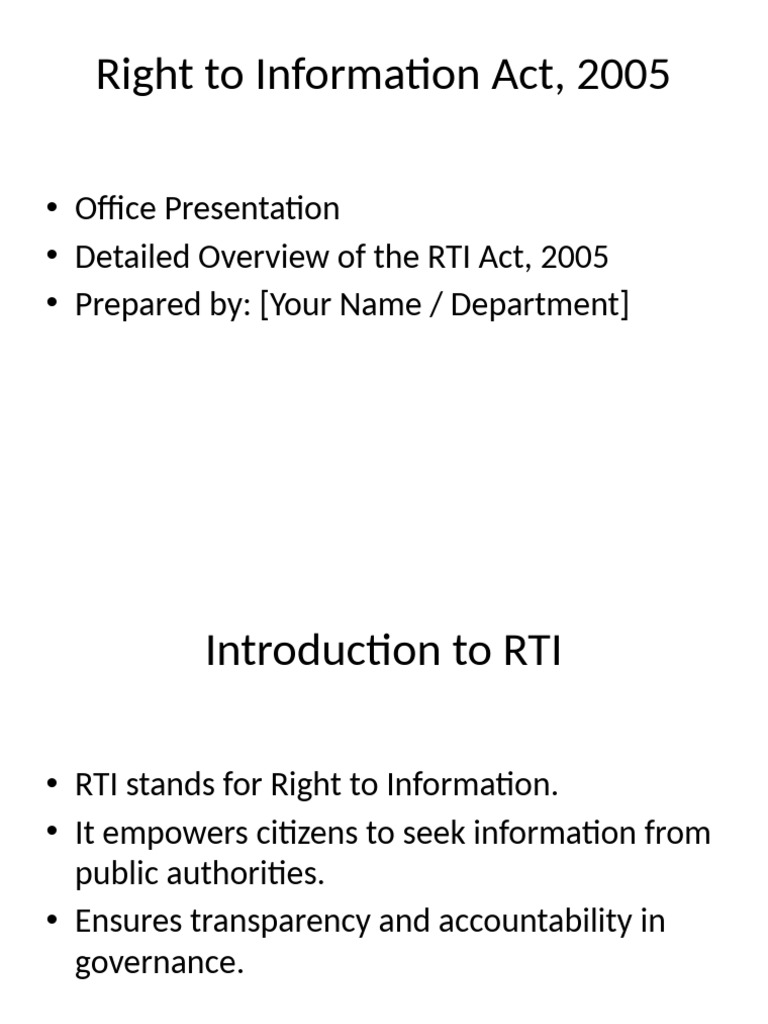 RTI Act 2005 Presentation | PDF | Civil Rights And Liberties | Government