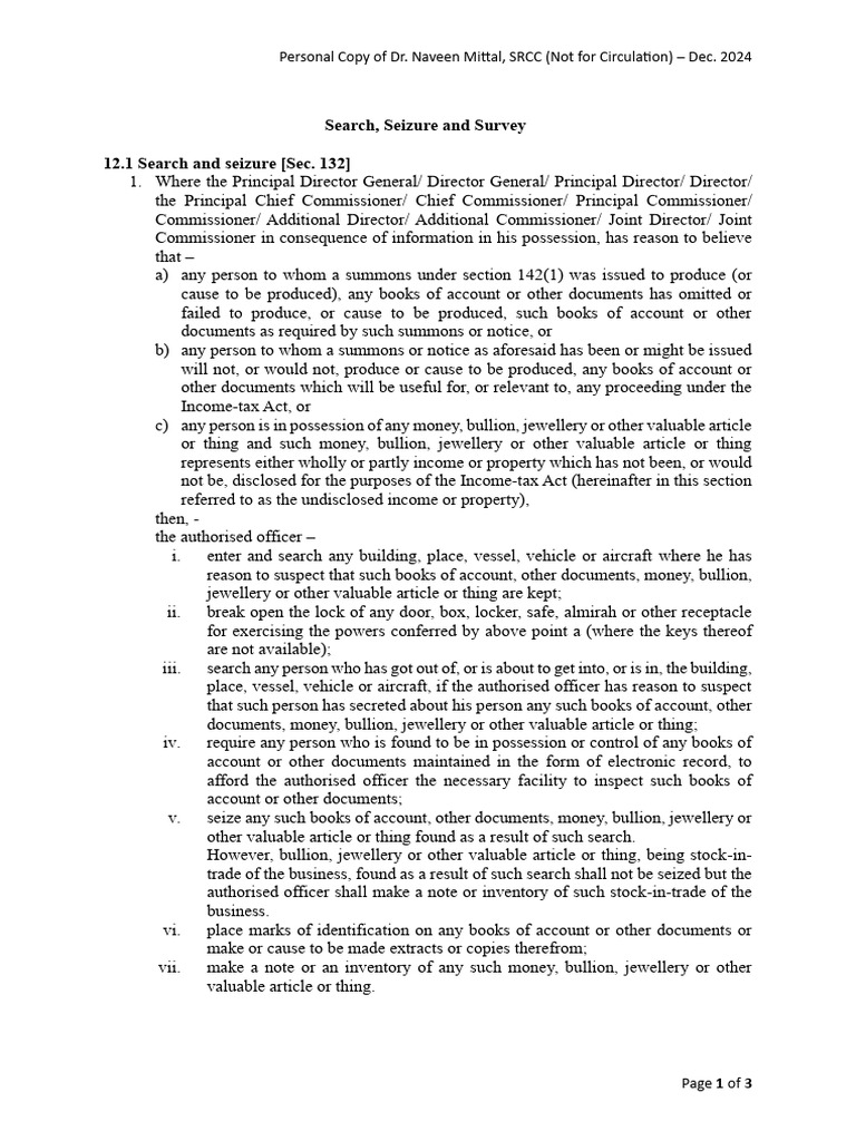 Search and Seizure Under Income Tax Act | PDF | Common Law | Justice