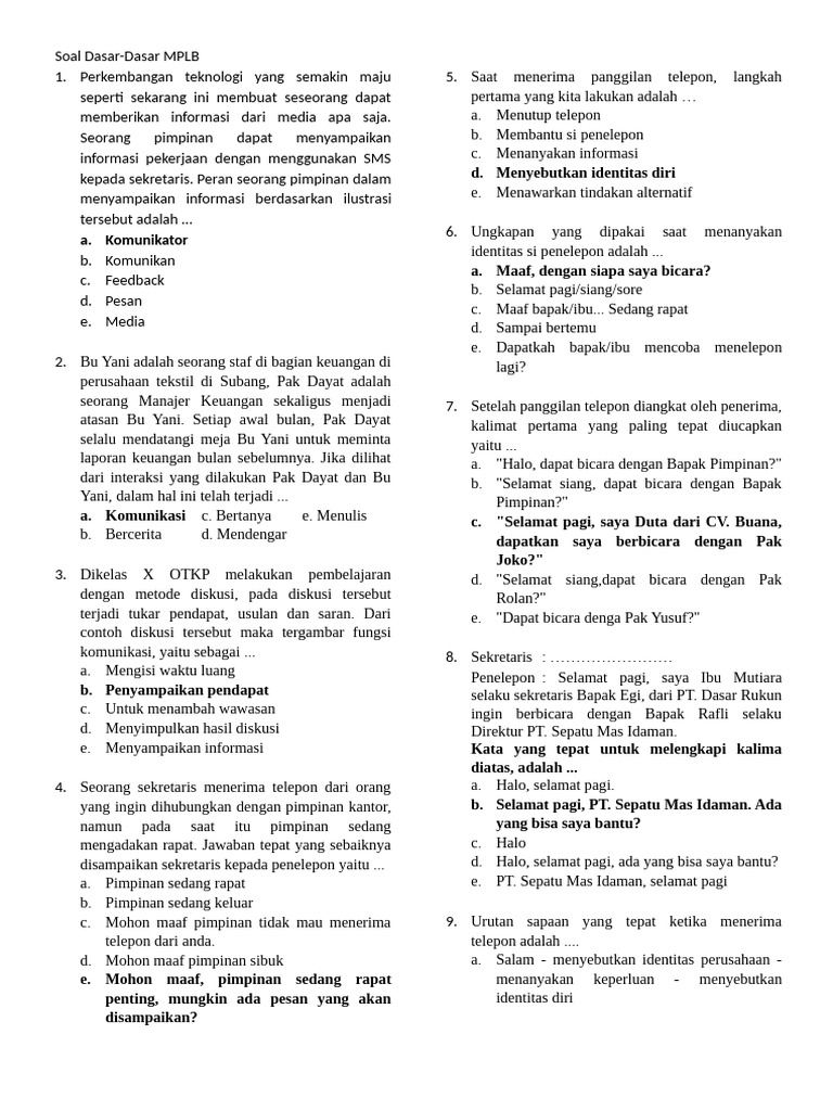 Soal Dasar-Dasar MPLB Genap 24-25 | PDF