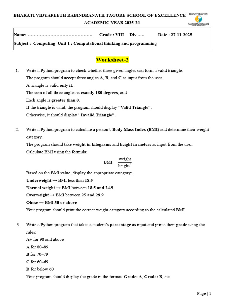 Grade 8 - Comp - Unit 1-Worksheet 2-QP | PDF | Body Mass Index | Obesity