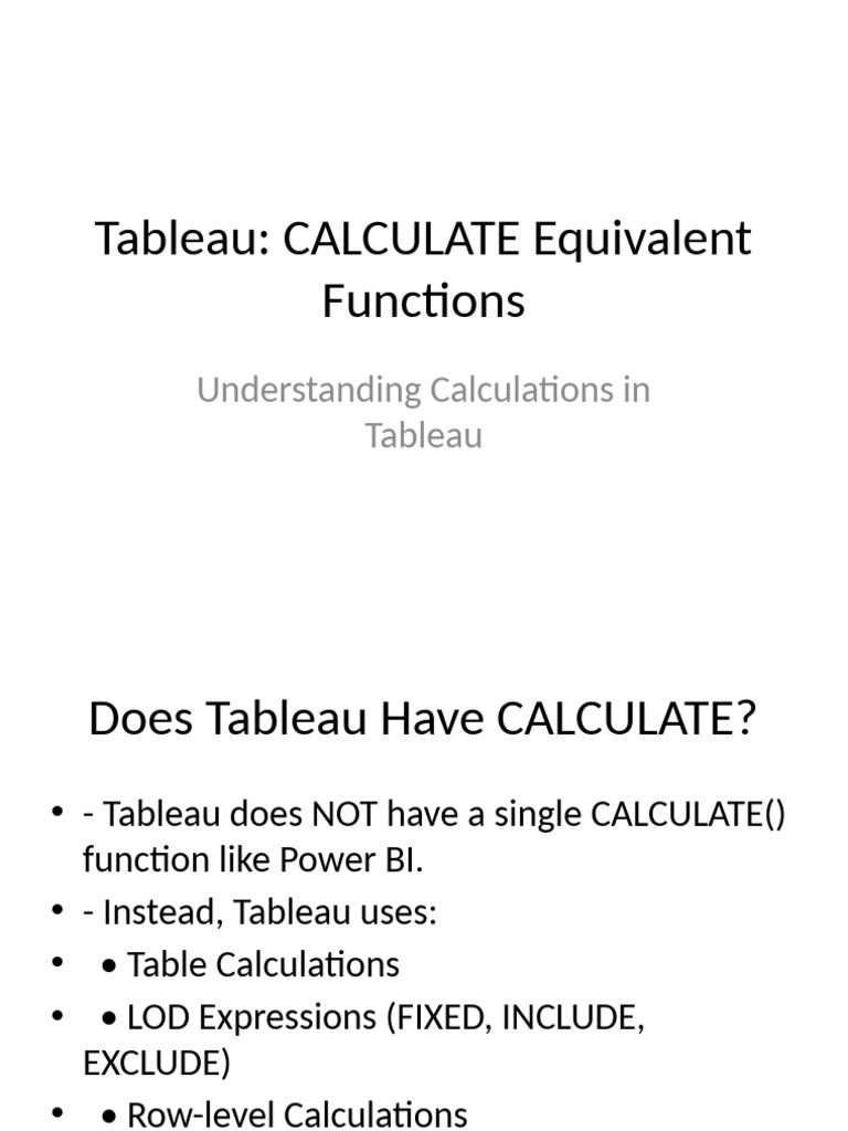 Tableau CALCULATE Function Alternatives | PDF