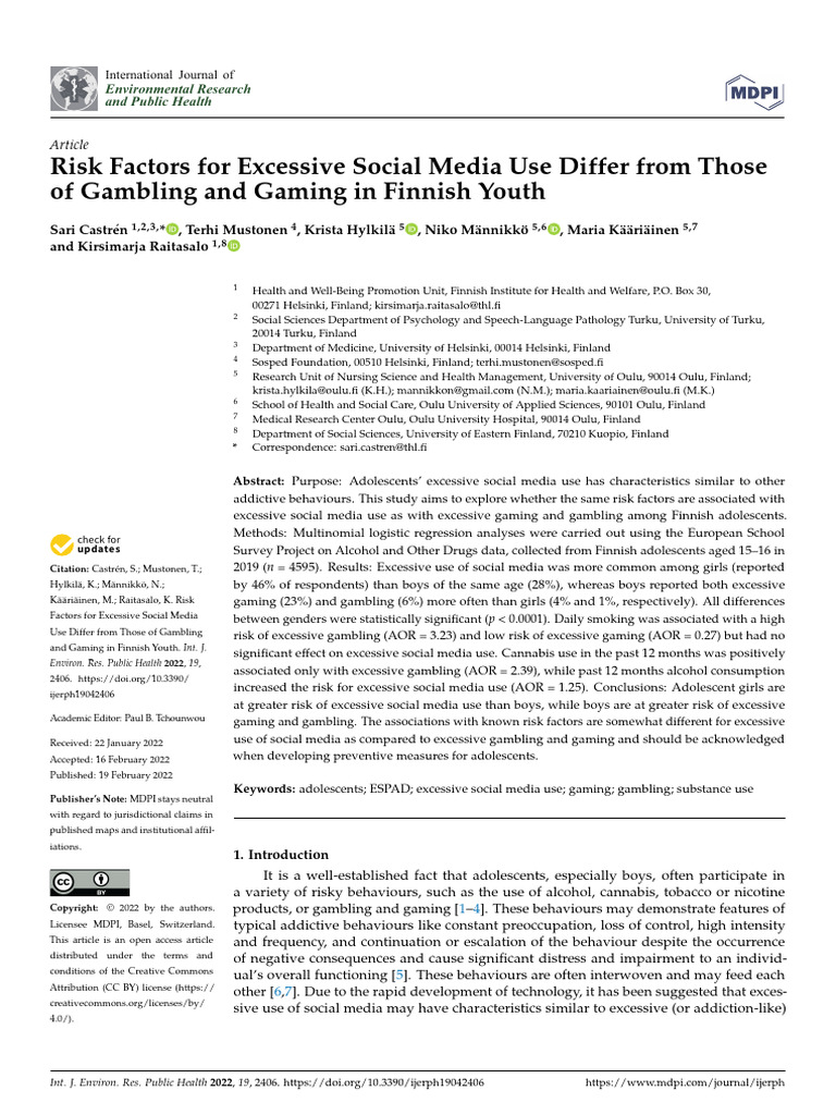 4 - Risk Factors For Excessive Social Media Use Differ From Those of ...