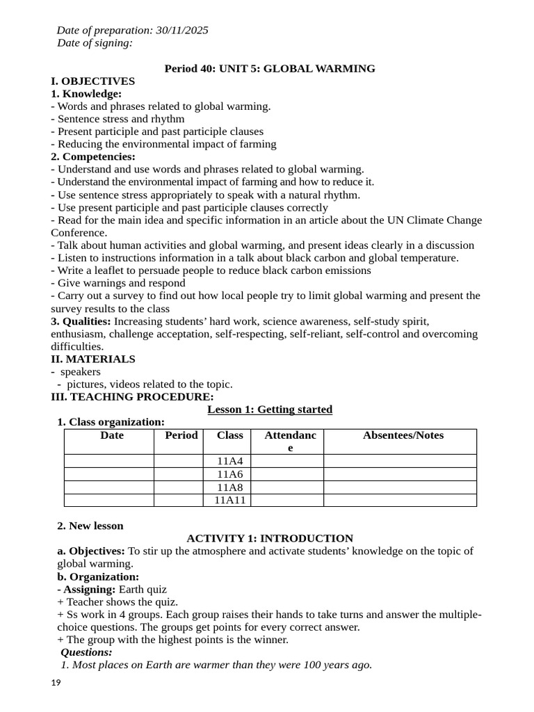 Global Warming Lesson Plan Overview | PDF | Climate Change | Family