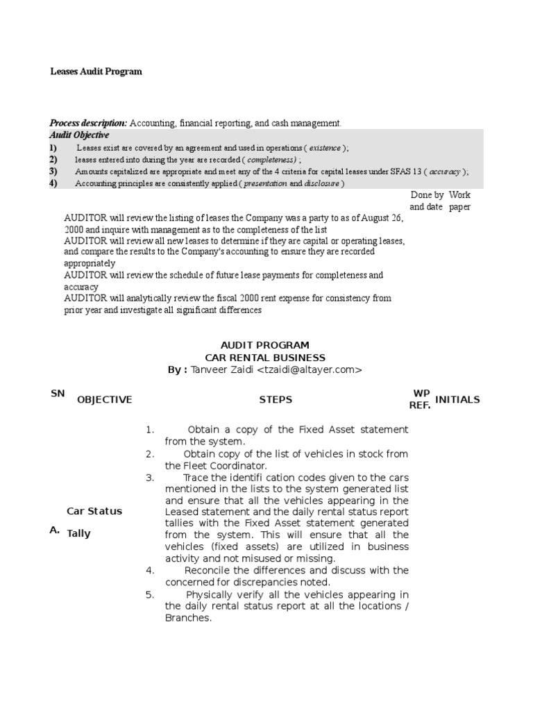 Audit Prog | PDF | Lease | Audit