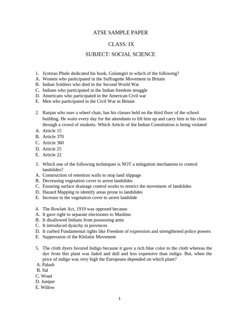 Atse Social Science Class Ix | PDF | Agriculture