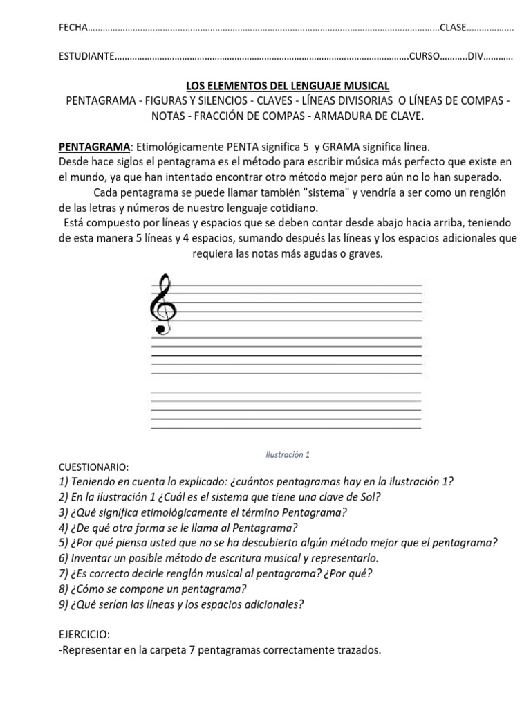 Elementos del Lenguaje Musical: Pentagrama | PDF | Clave ...