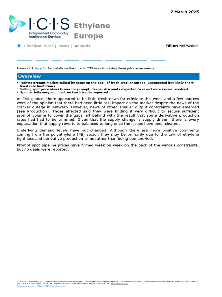 Ethylene Market Update: Prices & Outlook | PDF | Opec | Petroleum