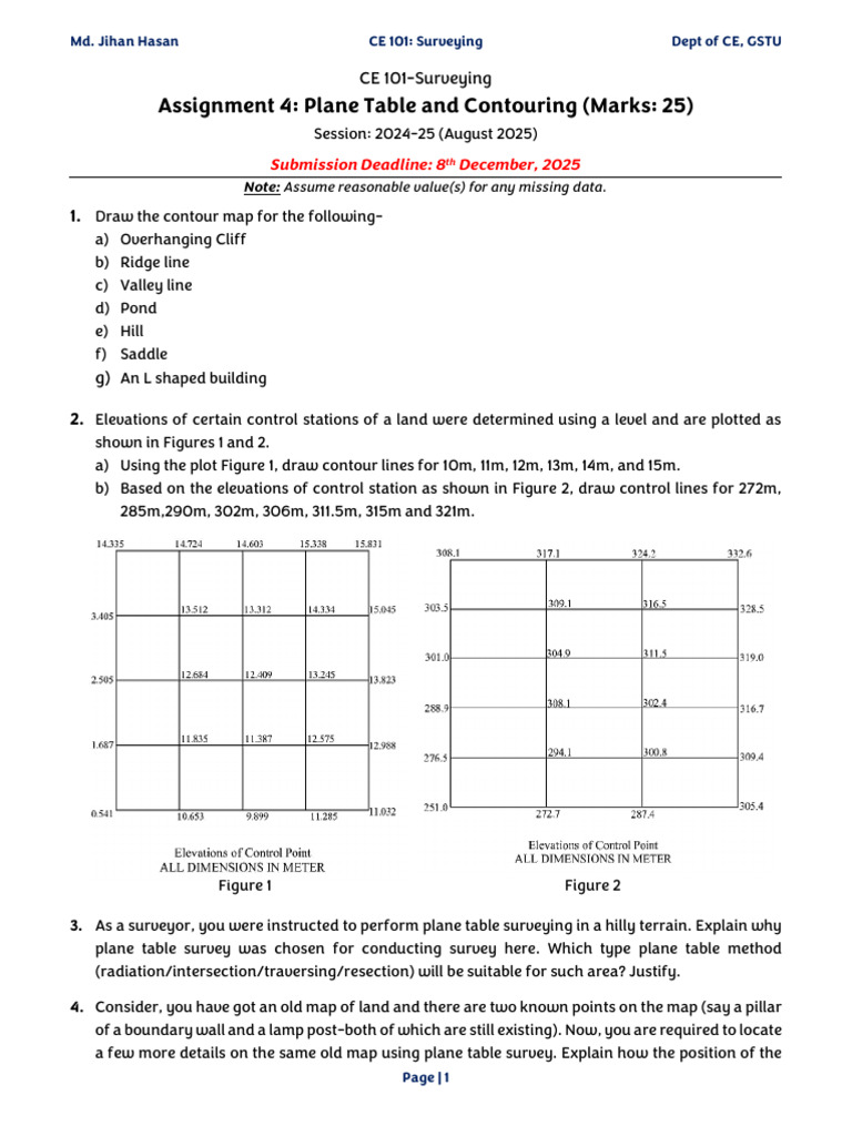 CE 101-Assignment 4 (Plane Table and Contouring) & Assignment 5 ...