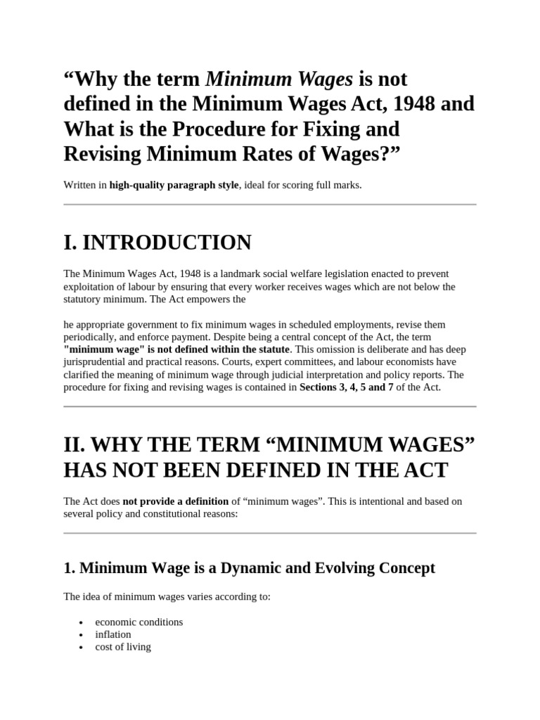 Minimum Wages Act: Definition & Procedures | PDF | Cost Of Living ...
