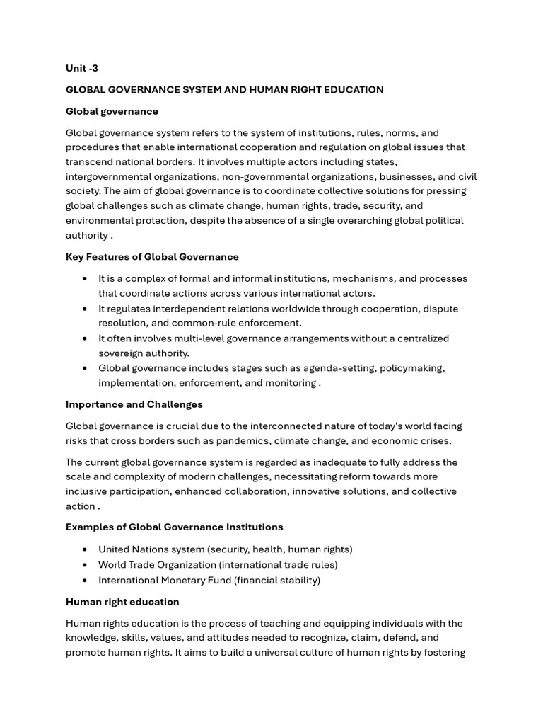 Unit 3 | PDF | Sustainability | Global Governance