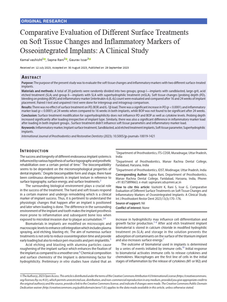 Comparative Evaluation of Different Surface Treatments On Soft Tissue ...