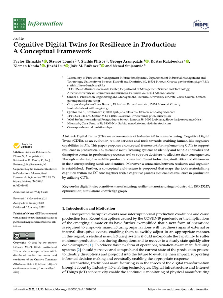 Cognitive Digital Twins For Resilience in Producti | PDF | Attention ...