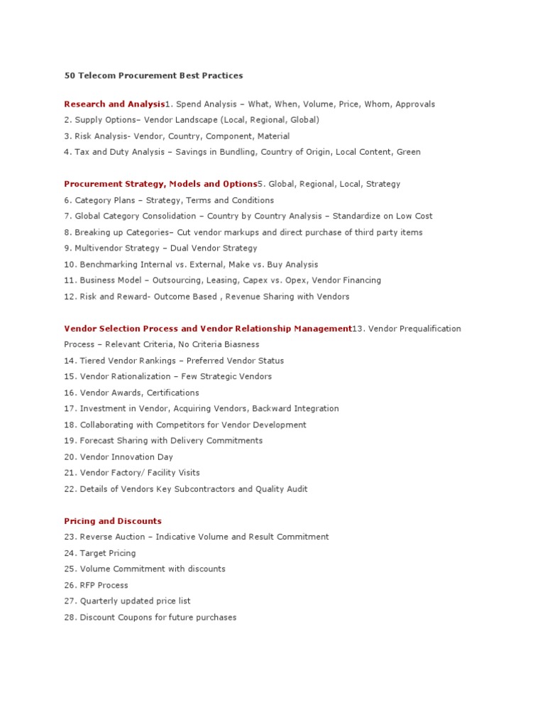 50 Telecom Procurement Best Practices | PDF | Procurement | Airlines