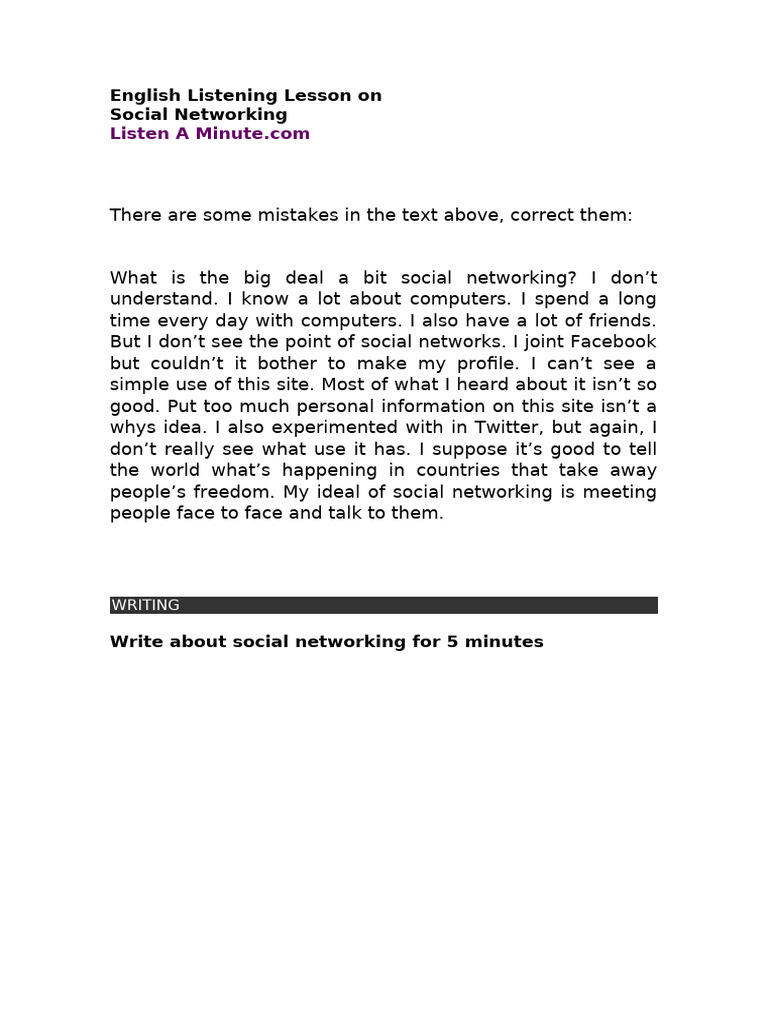 English Listening Lesson: Social Networking | PDF