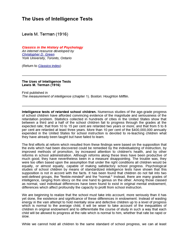 Understanding Intelligence Tests in Education | PDF | Intelligence ...
