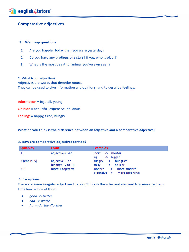 Comparative Adjectives - Student's | PDF | Adjective | Linguistic Typology