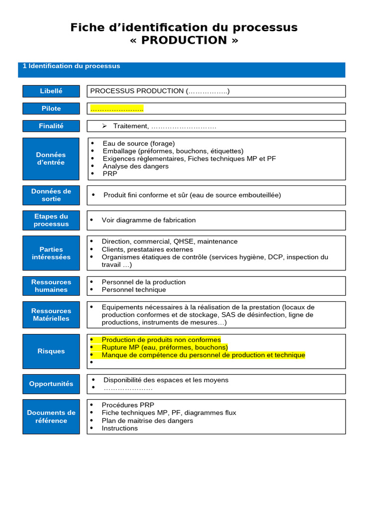 Identification du Processus de Production | PDF | Gestion des risques