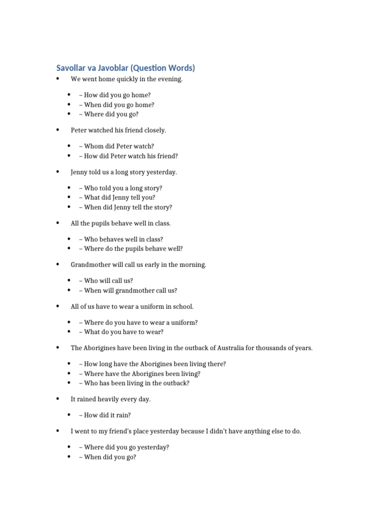 Savollar Va Javoblar QuestionWords-1 | PDF