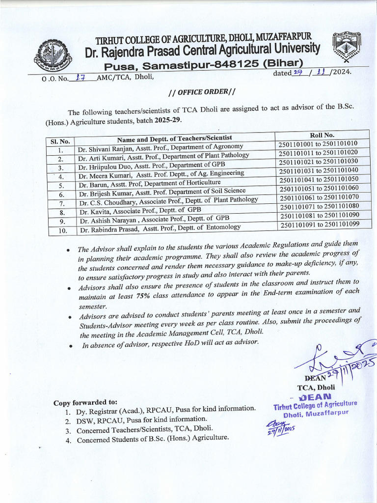 Advisor of Students, Batch 2025-29 | PDF