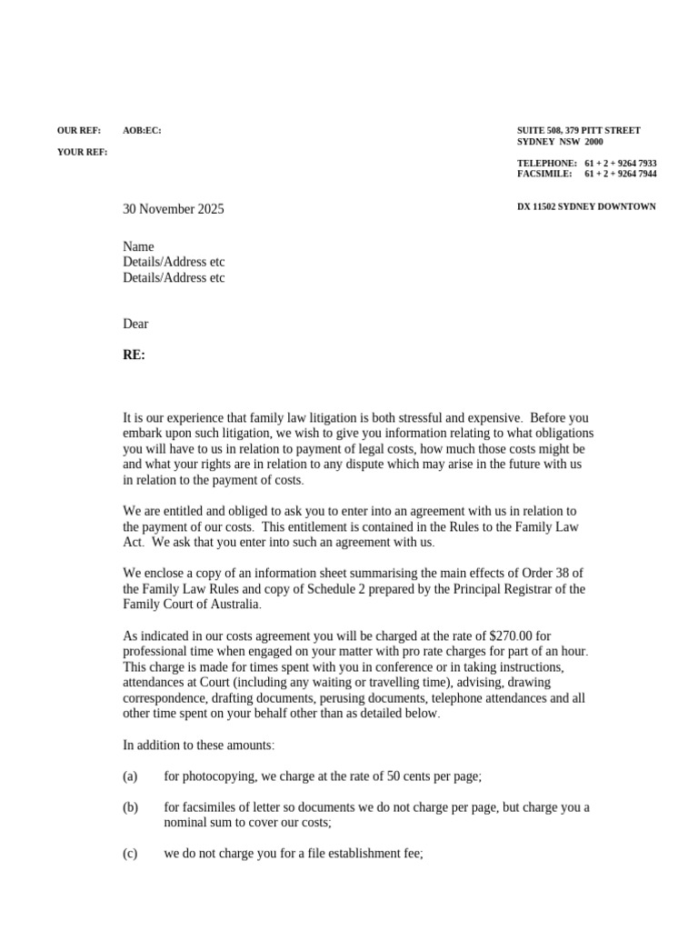 LTR Encl. Costs Agreement | PDF | Justice | Crime & Violence