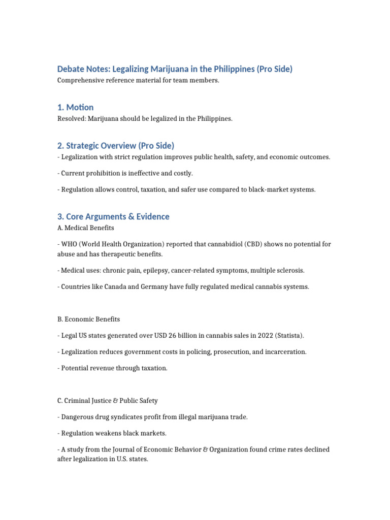 Marijuana Debate Notes Pro | PDF | Cannabis (Drug) | Medical Cannabis