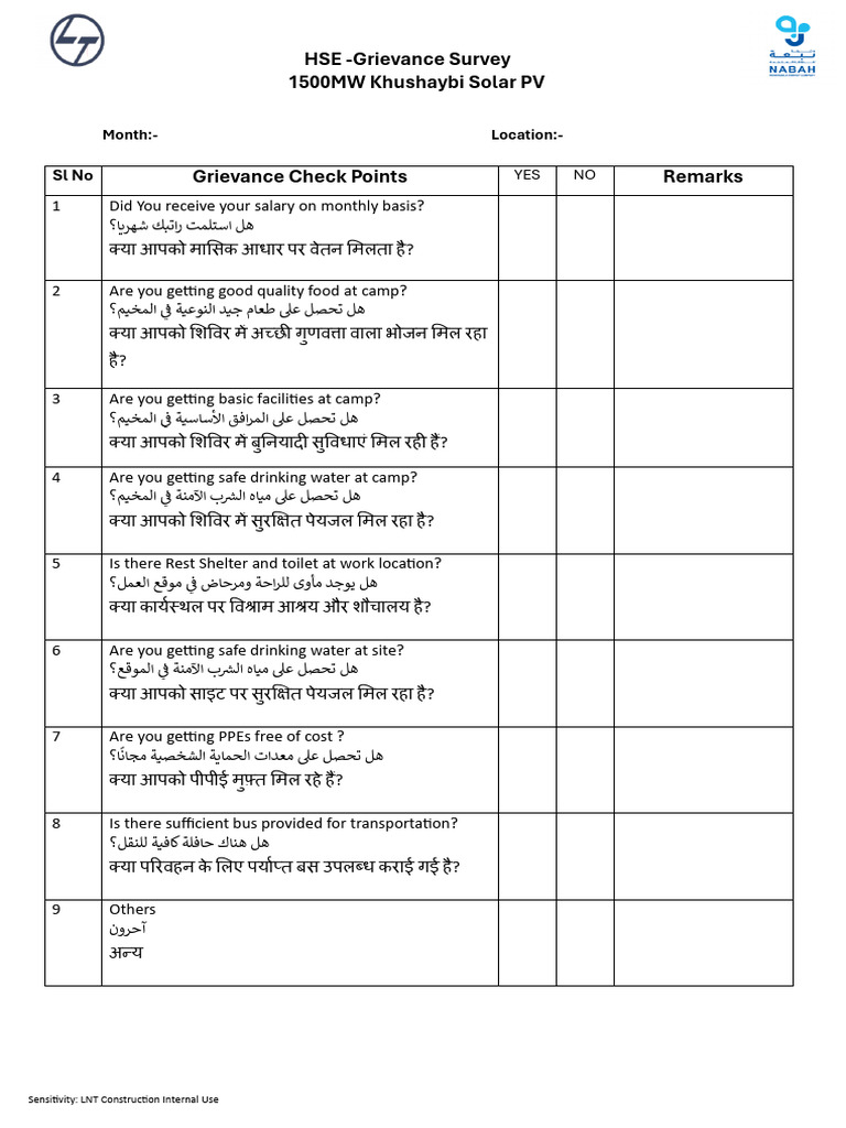 HSE Grievance Survey | PDF