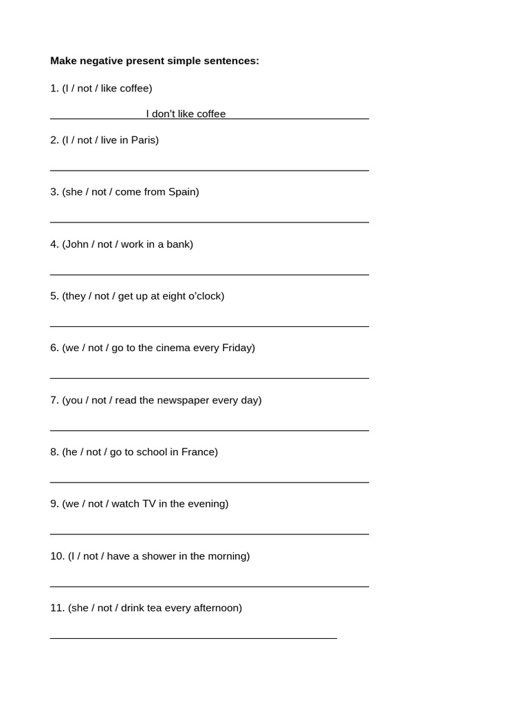 Negative Present Simple Sentences Guide | PDF