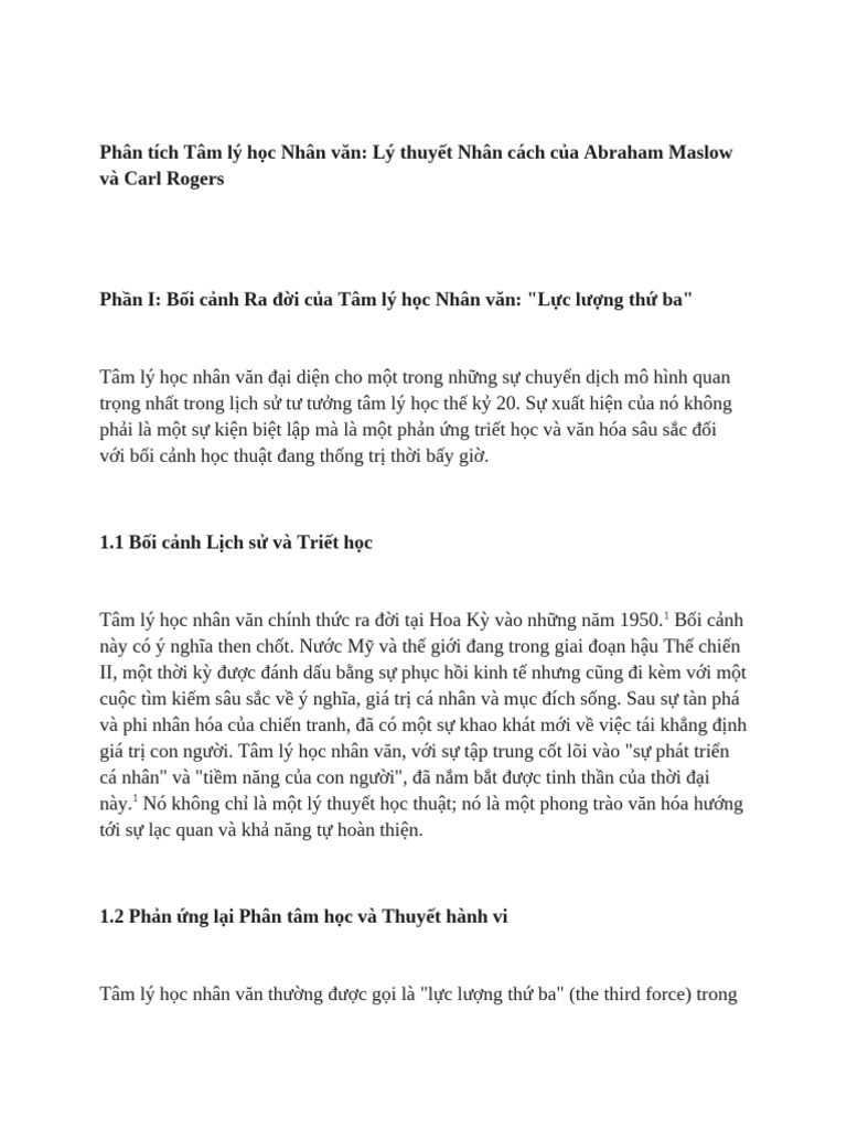 Tâm Lý Học Nhân Văn - Rogers Và Maslow | PDF