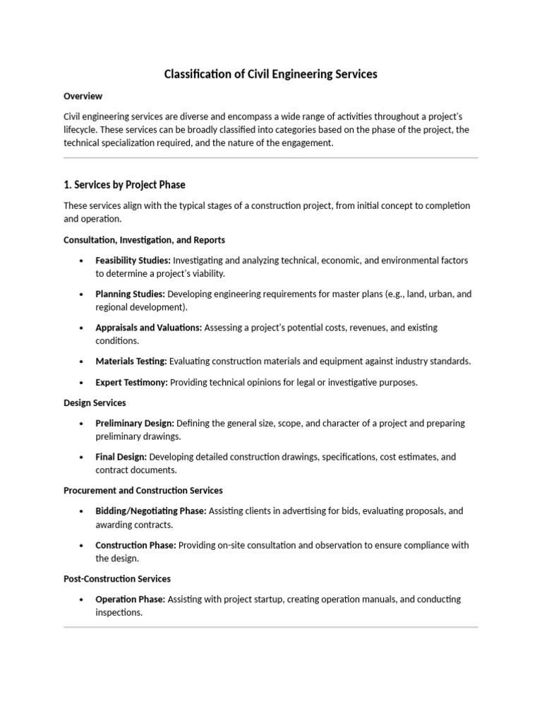 Classification of Civil Engineering Services | PDF | Civil Engineering ...