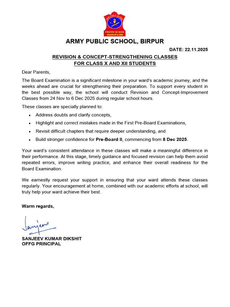 Message For Parents Class X & XII | PDF