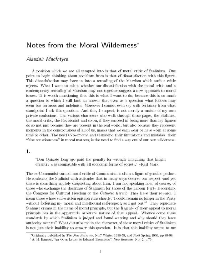 Notes From The Moral Wilderness Alasdair MacIntyre | PDF | Argument ...