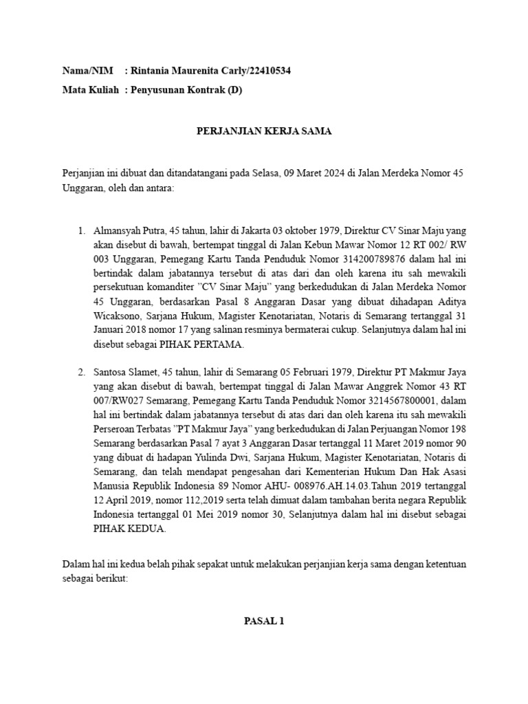 Perjanjian Kerja Sama PDF | PDF