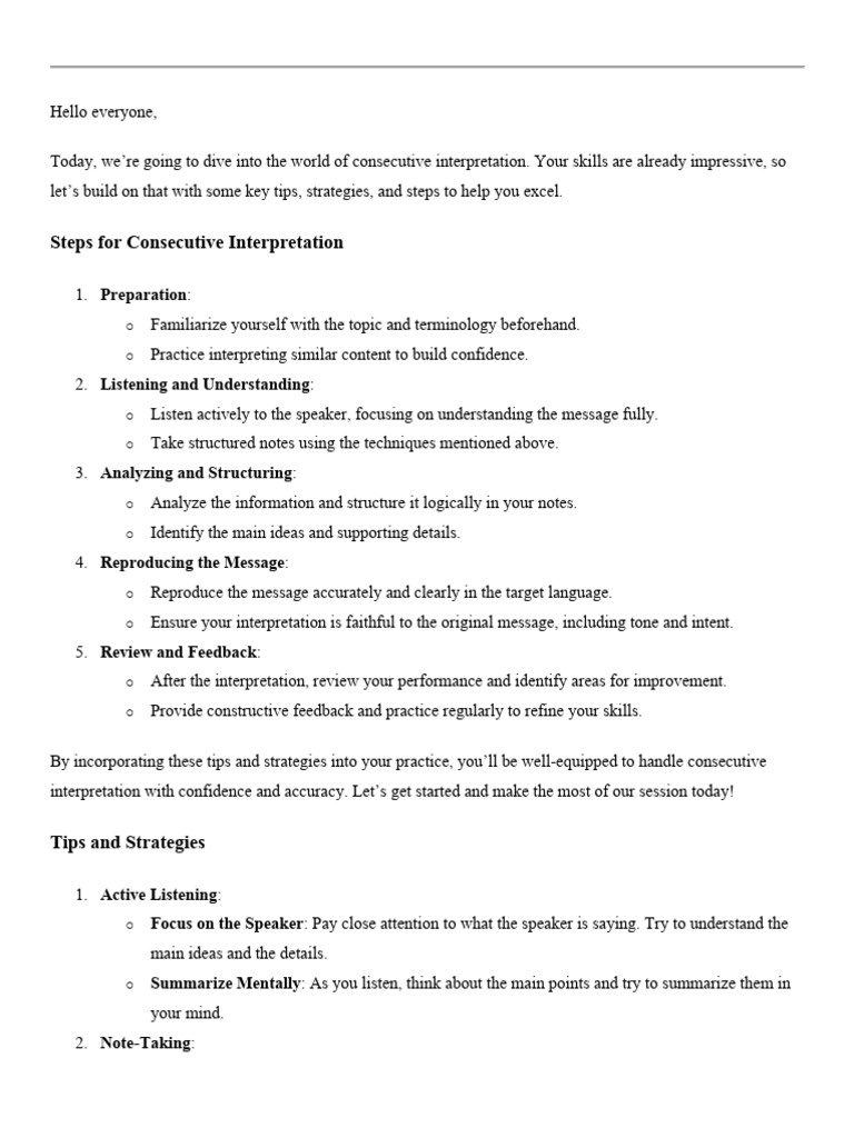 Tips for Effective Consecutive Interpretation | PDF | Memory | Language ...
