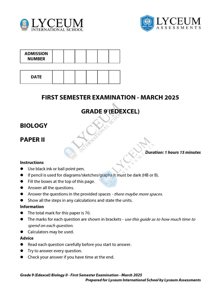Grade 9 Edexcel Biology Exam March 2025 | PDF | Mosquito | Virus