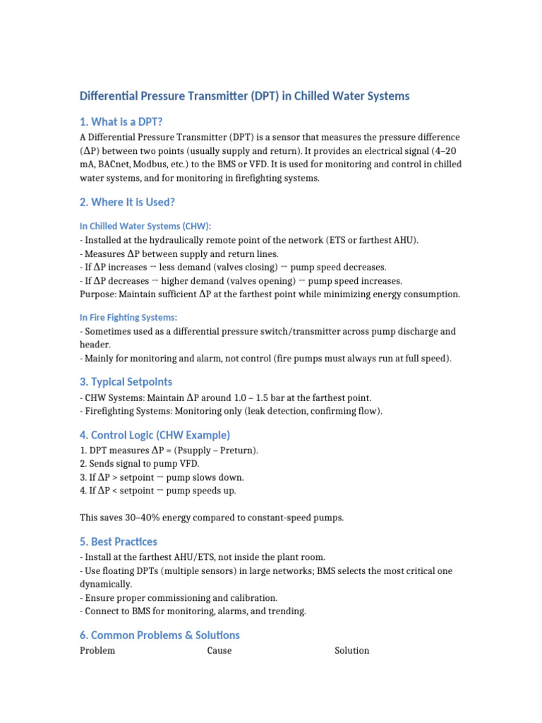 Differential Pressure Transmitters in CHW Systems | PDF | Pump ...