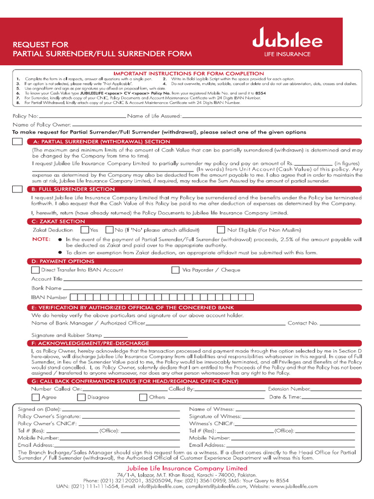 Request For Partial Surrender & Surrender Form CTP | PDF