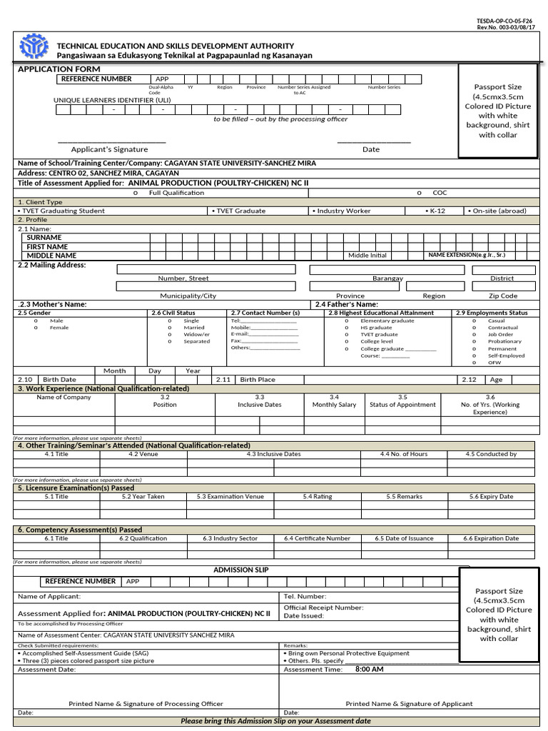 APP NC II - Application Form 2 | PDF | Vocational Education