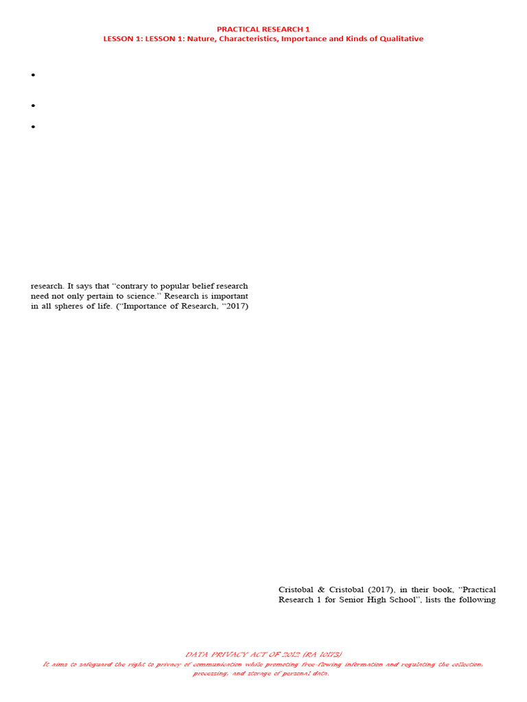 Lesson 1 Handouts | PDF | Qualitative Research | Quantitative Research