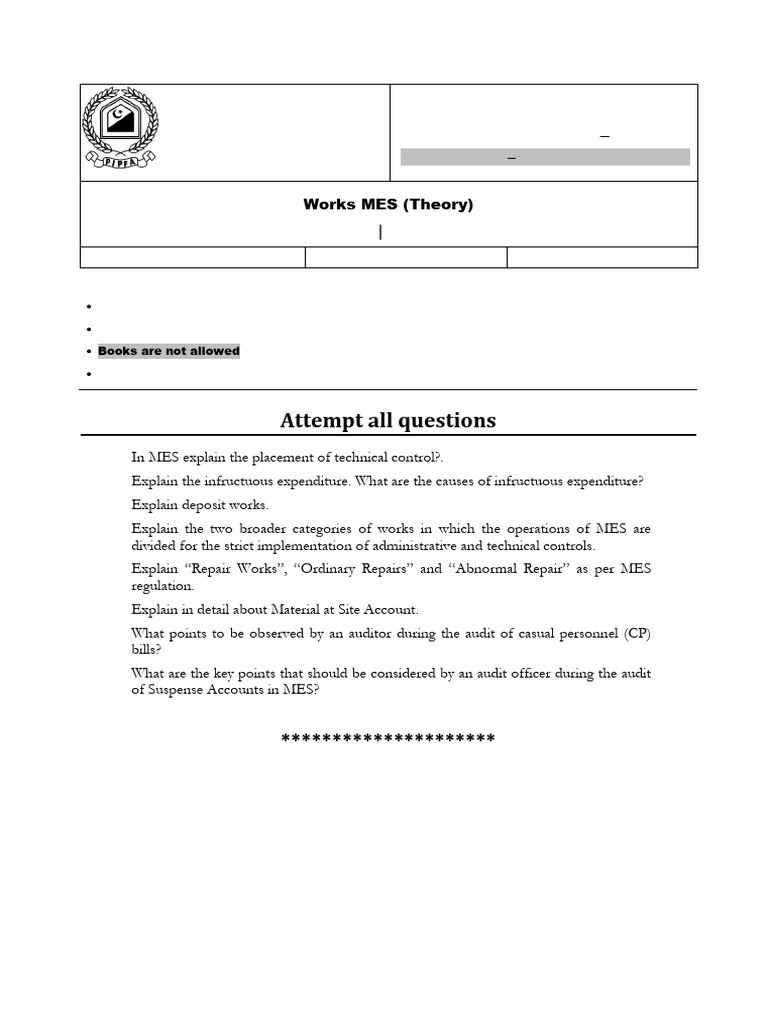 Works MES Sub Theory | PDF