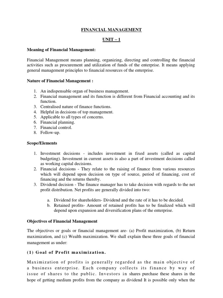 Financial Management Notes | PDF | Profit (Accounting) | Dividend