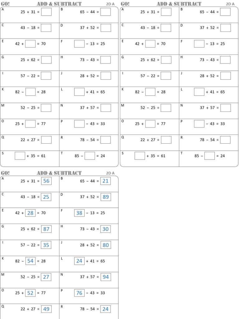 Add Subtract 2 Digit A A5 | PDF